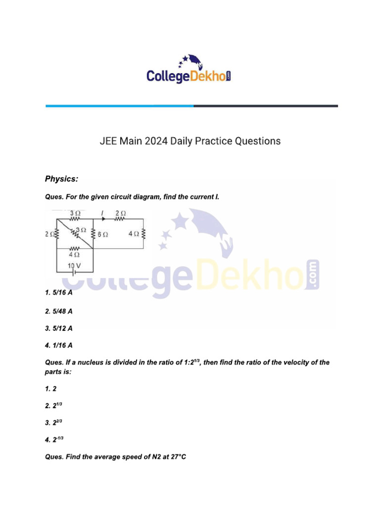 Jee Main 2024 Daily Practice Questions Paper - 21 | PDF