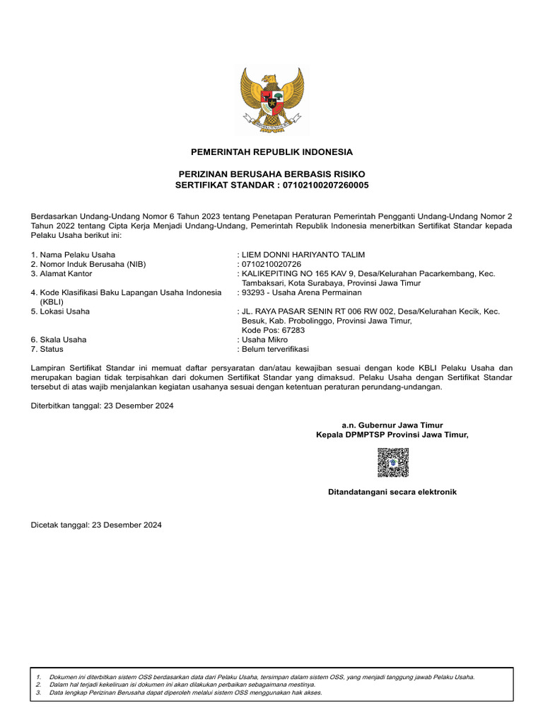 Sertifikat Standart Doni Baru | PDF