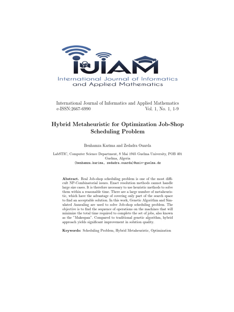Hybrid Metaheuristic For Optimization Job Shop Scheduling Problem