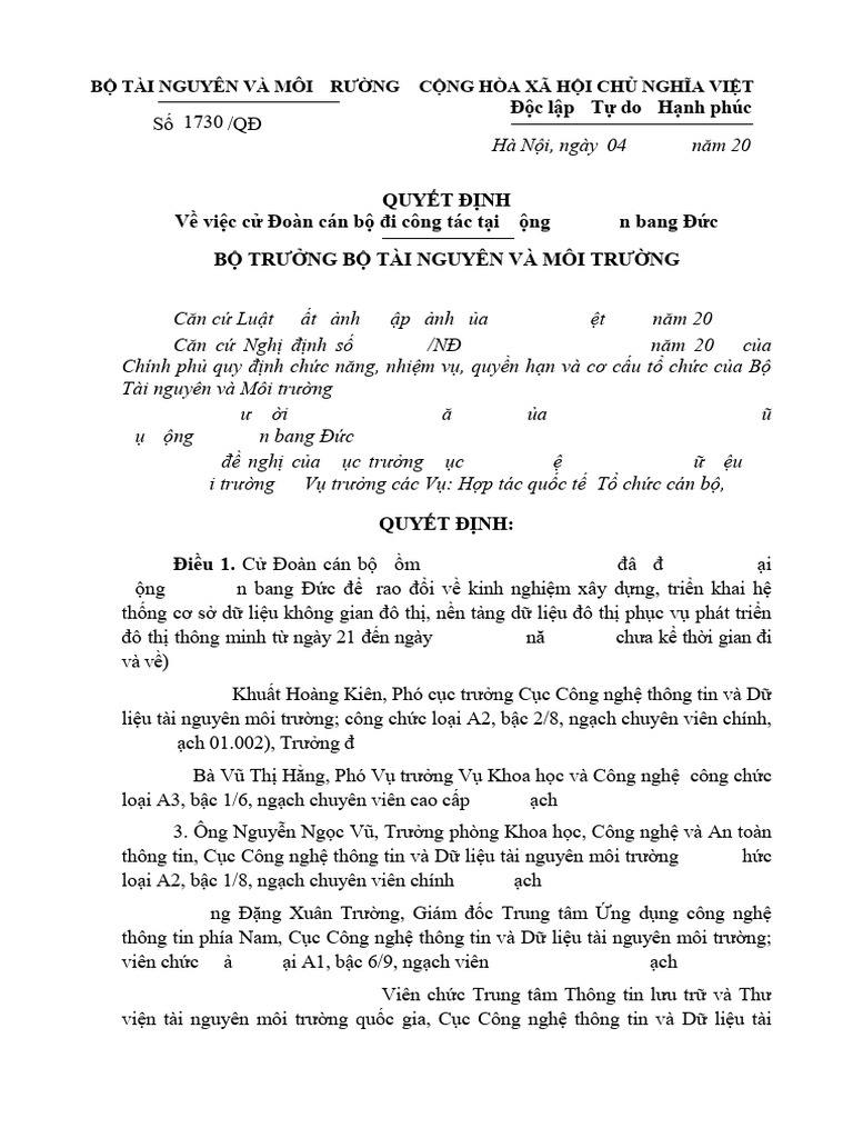QD Doan Cong Tac Tai CHLB Duc | PDF