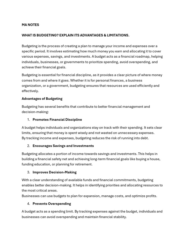 Budgeting: Benefits, Limitations & Control Steps | PDF | Budget | Expense