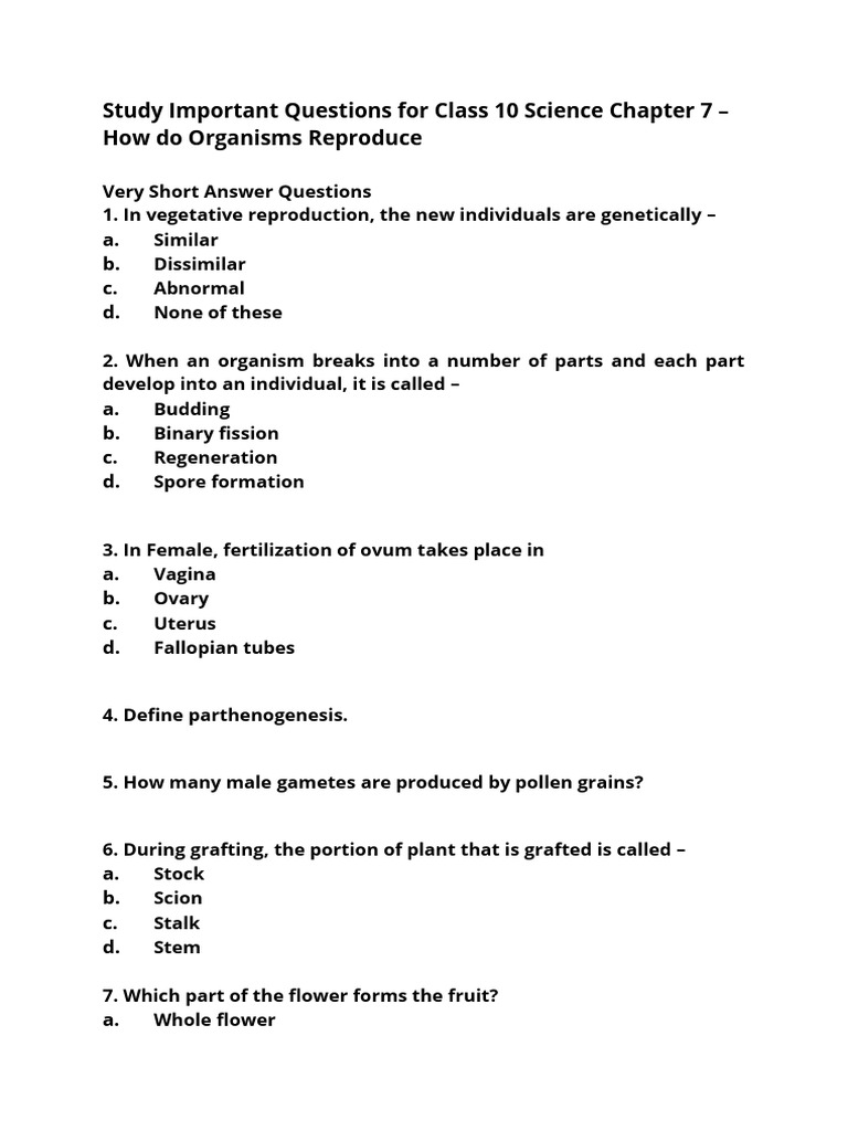 chap 7 imp ques | PDF | Sexual Reproduction | Reproduction