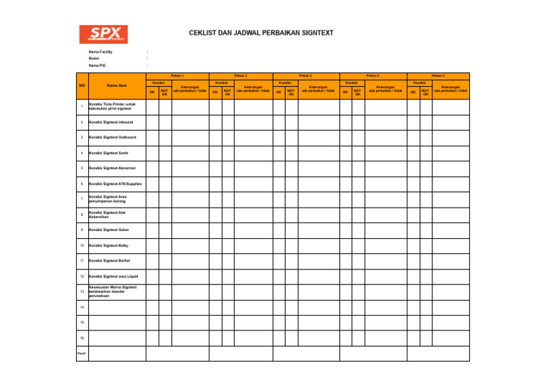 2024 Ceklist Dan Jadwal Perbaikan Signtext - Sheet2 | PDF