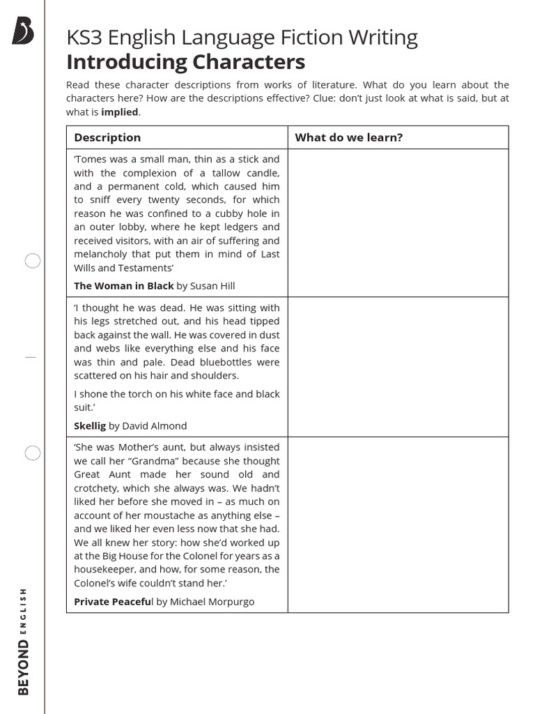KS3 English: Character Descriptions Analysis | PDF
