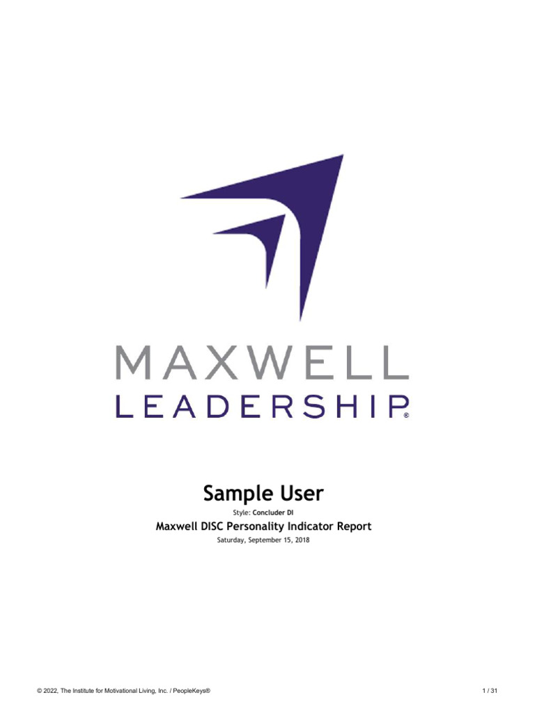 Maxwell DISC Personality Indicator Report Sample | PDF | Motivation ...