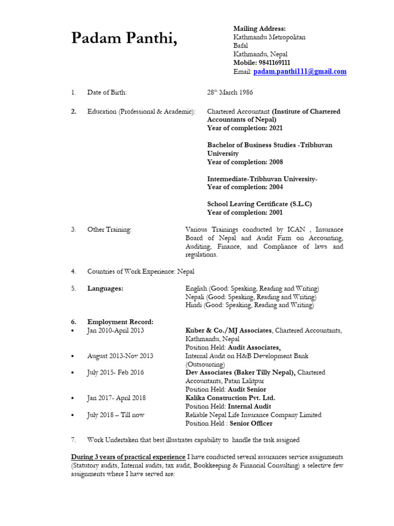 CV | PDF | Audit | Accountant