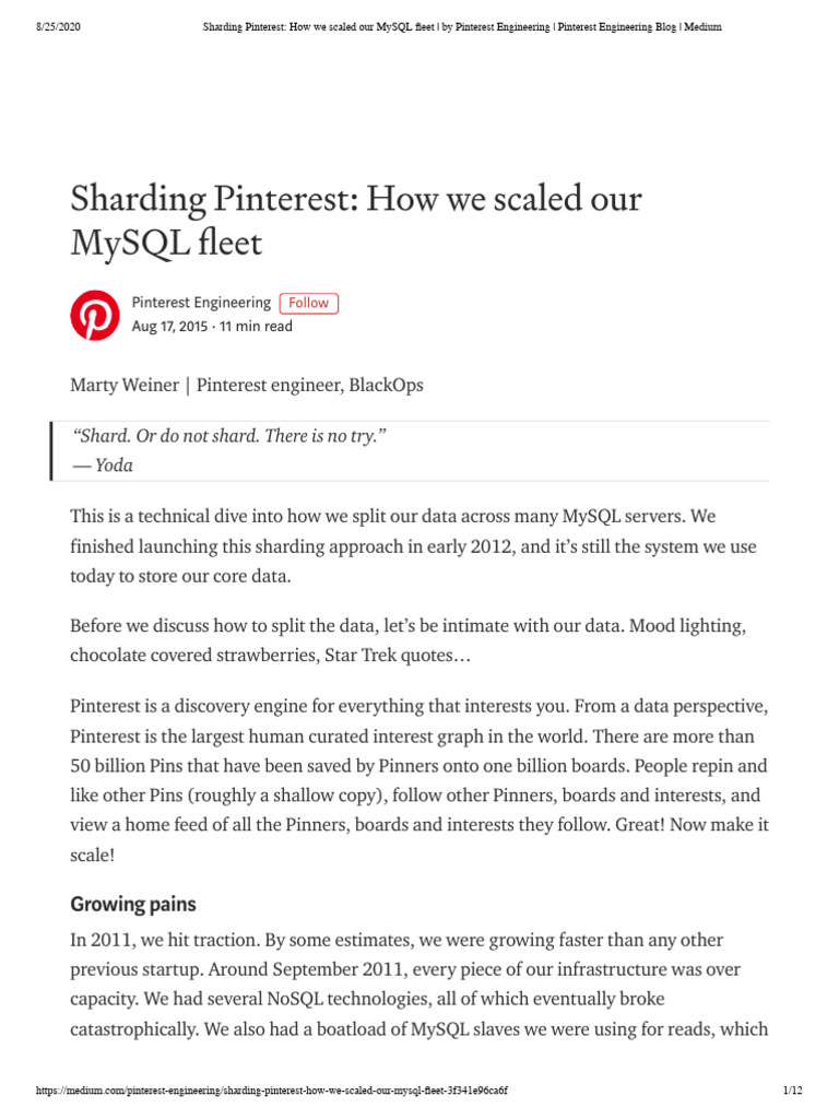 Scaling Pinterest with MySQL Sharding | PDF | Database Index | Databases