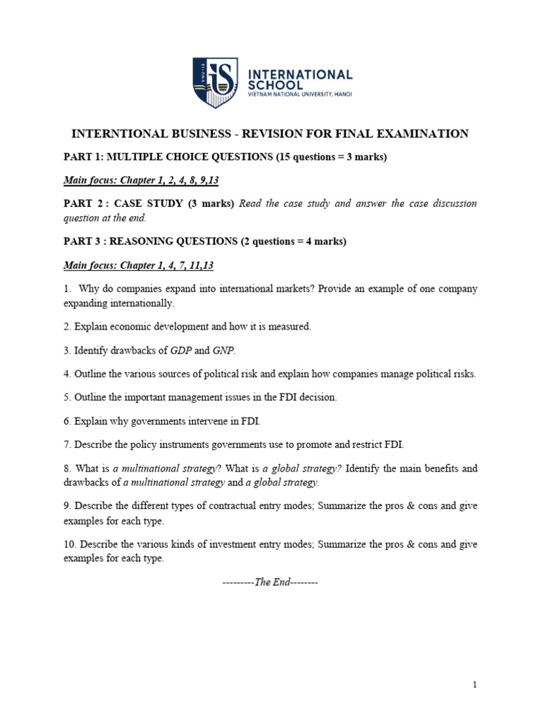 2024 - IB - Revision For Final Exam | PDF