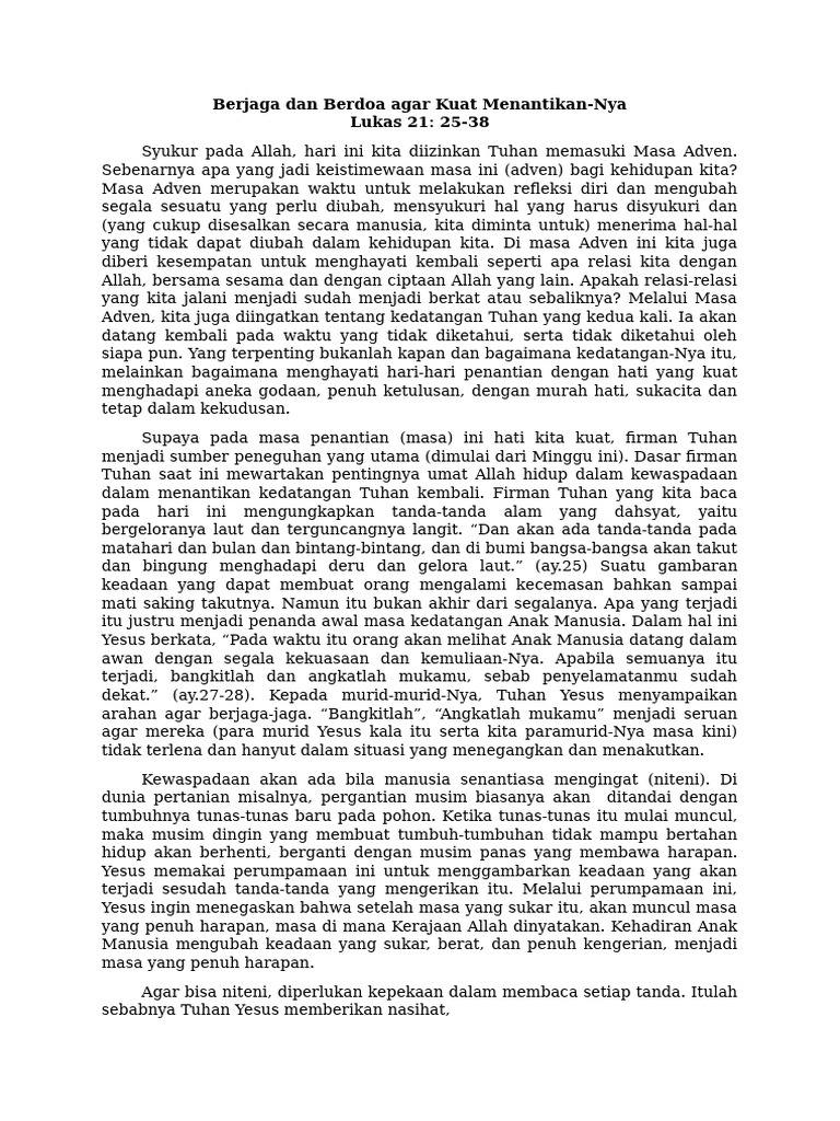 Berjaga dan Berdoa di Masa Adven | PDF