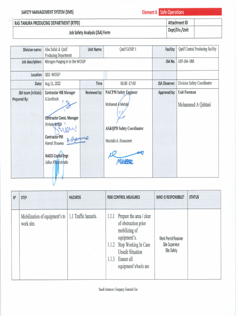 JSA Nitrogen Purging | PDF