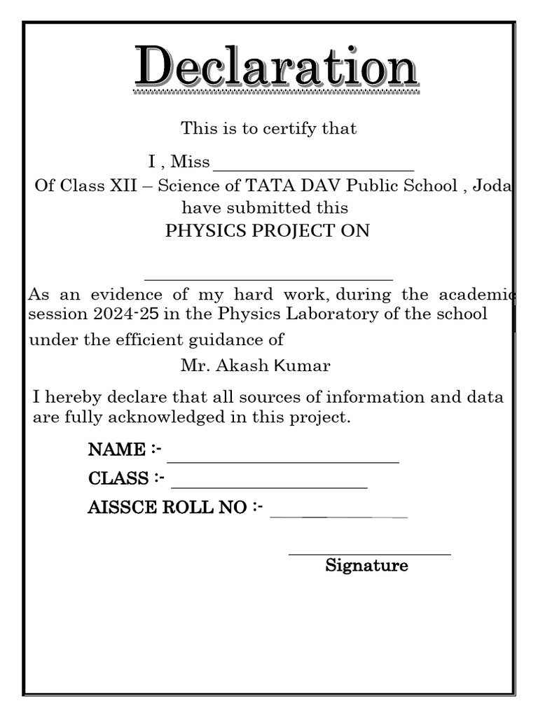 Declaration Final Physics Girls 24-25 | PDF