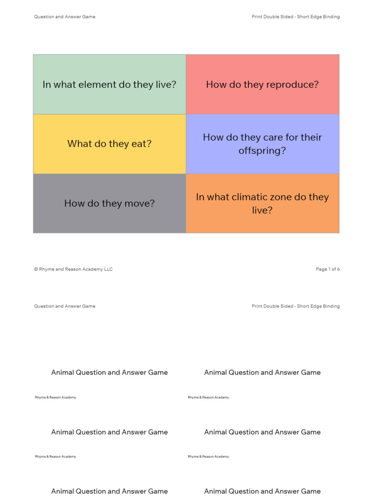 Question and Answer Game | PDF | Organisms | Zoology