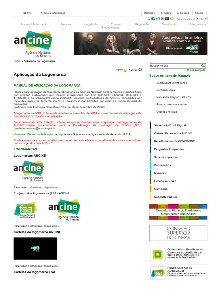 Manual de Aplicação da Logomarca ANCINE | PDF | Brasil