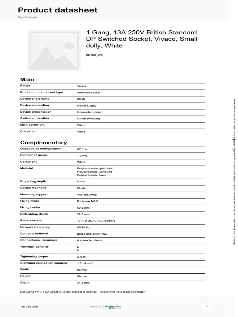 Schneider Electric - Vivace - KB15D - WE | PDF | Ac Power Plugs And ...