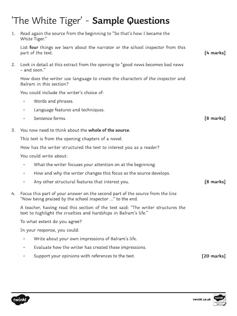 Sample Questions - White Tiger | PDF