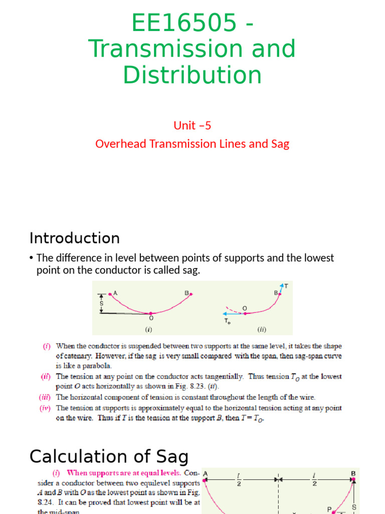 Unit 5 OVERHEAD TRANSMISSION LINES AND SAG | PDF