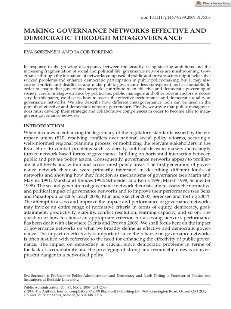 Public Administration - 2009 - S RENSEN | PDF | Governance | Pareto Efficiency