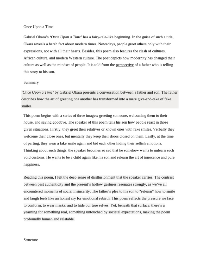 Once Upon A Time by Gabriel Okara | PDF | Poetry | Biafra