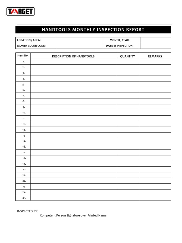 Handtools Monthly Inspection New Report | PDF