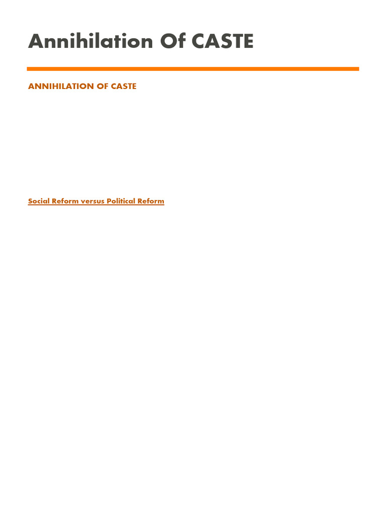 Annihilation of Caste by BR Ambedkar | PDF