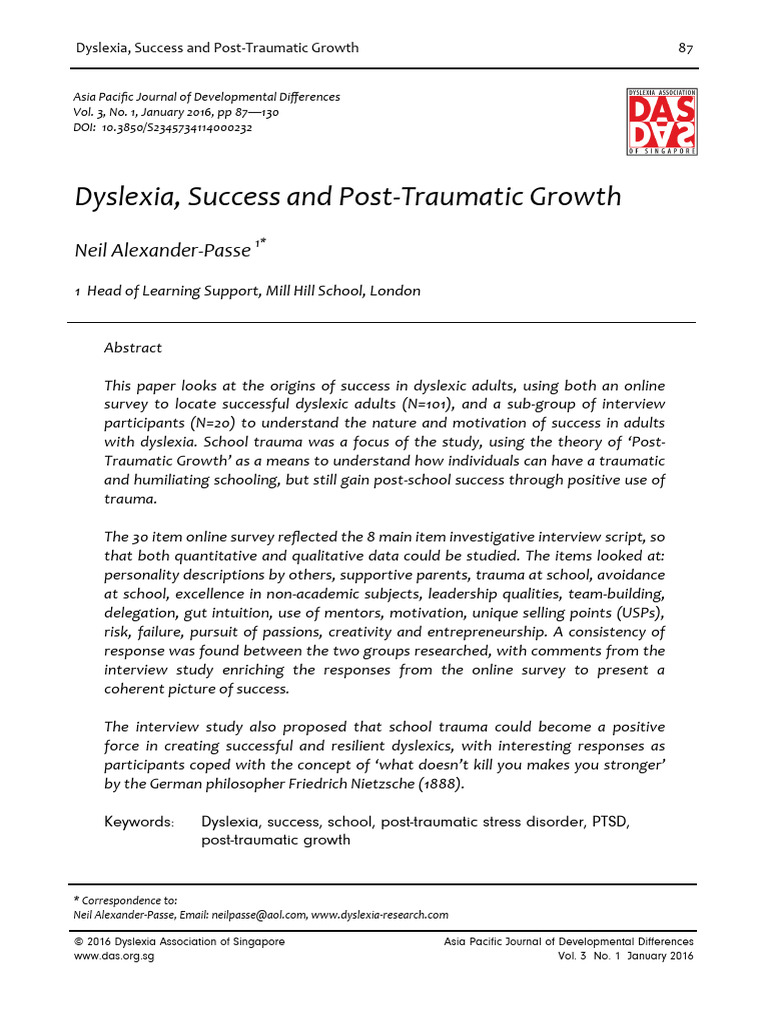 Dyslexia and Success: Overcoming Trauma | PDF | Dyslexia | Psychology