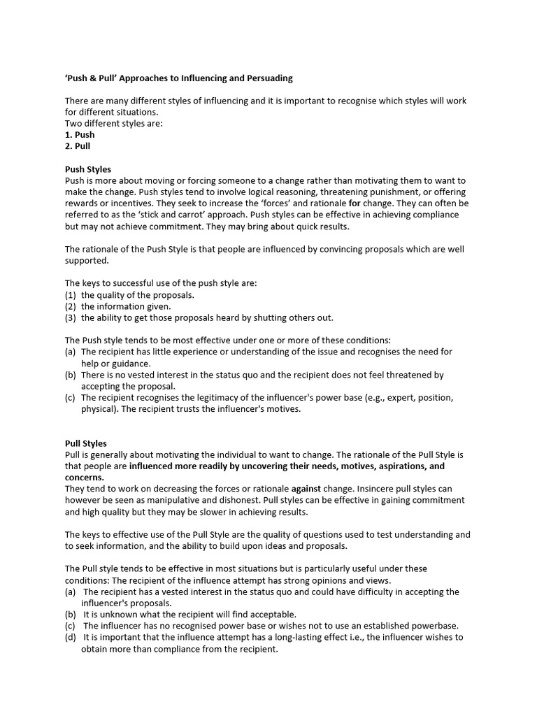 Push and Pull Influencing Styles | PDF | Reason | Incentive