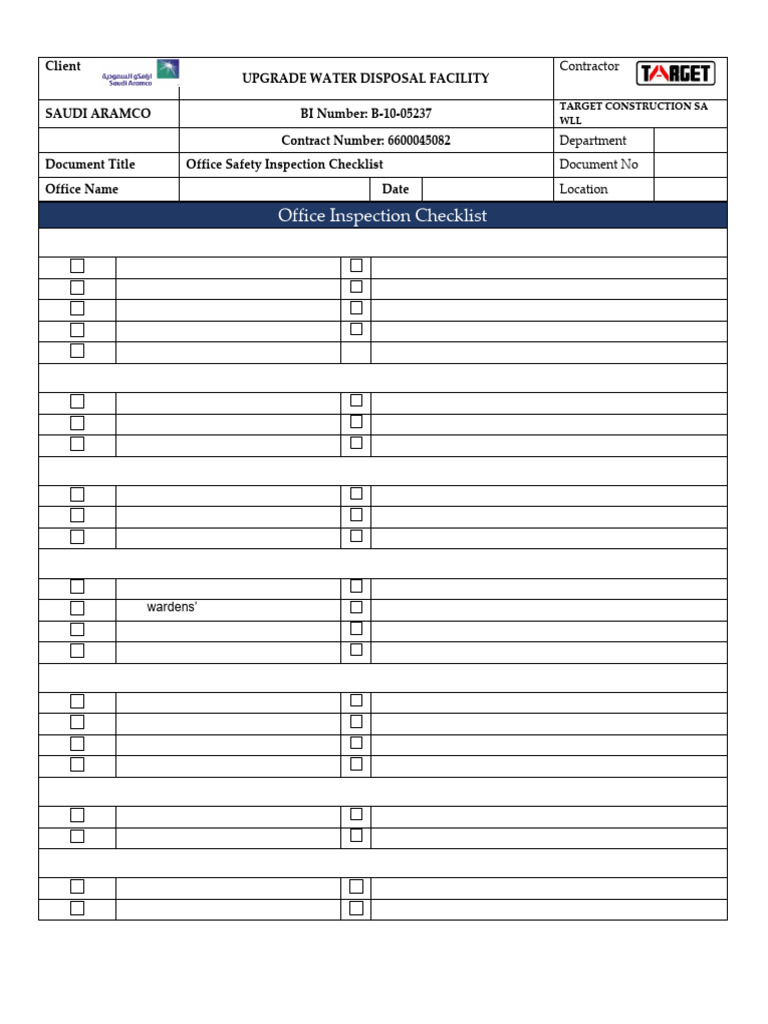 Office Safety Inspection Checklist | PDF | Stairs | Safety