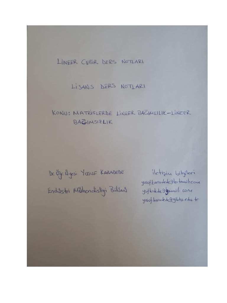 Lineer Cebir 6 - Hafta | PDF