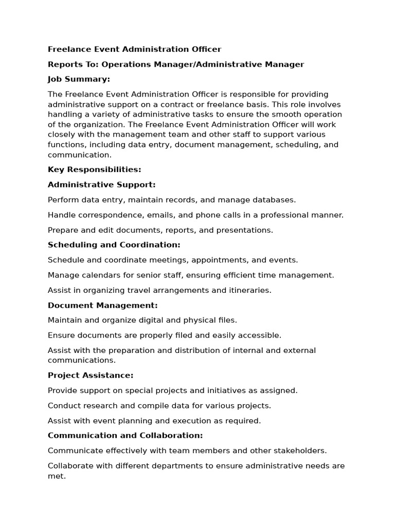 Freelance Event Administration Officer Recruitment Ad | PDF ...