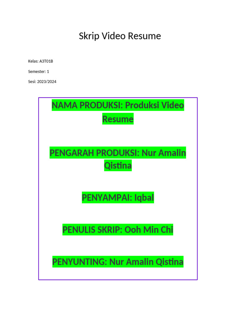 Skrip Video Resume | PDF