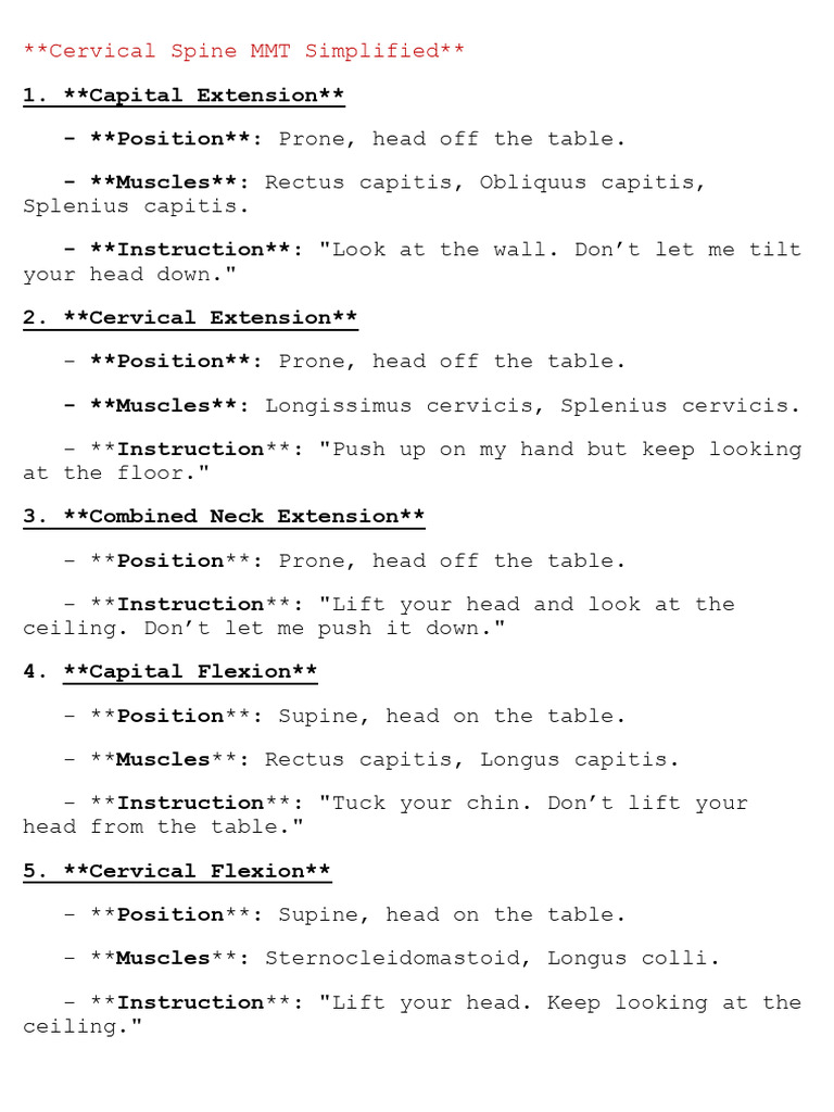 6th Lecture MMT, Cervical MMT (Tips) | PDF