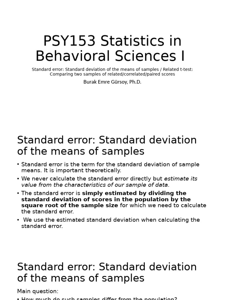 Standard Error Standard Deviation Of The Means Of Samples Related T Test Comparing Two Samples