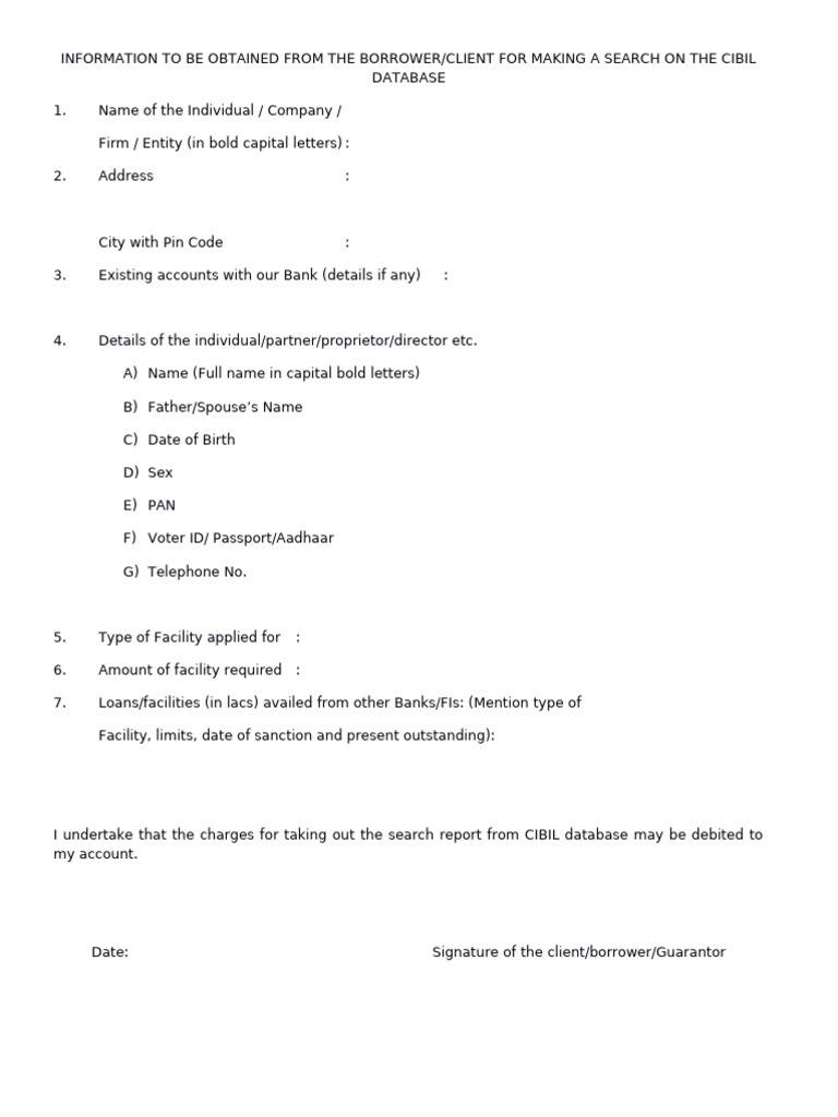 Cibil Database Form | PDF