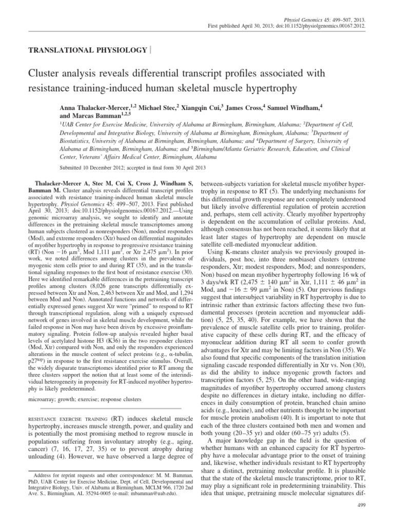 Cluster Analysis Reveals Differential Transcript Profiles Associated With Resistance Training ...