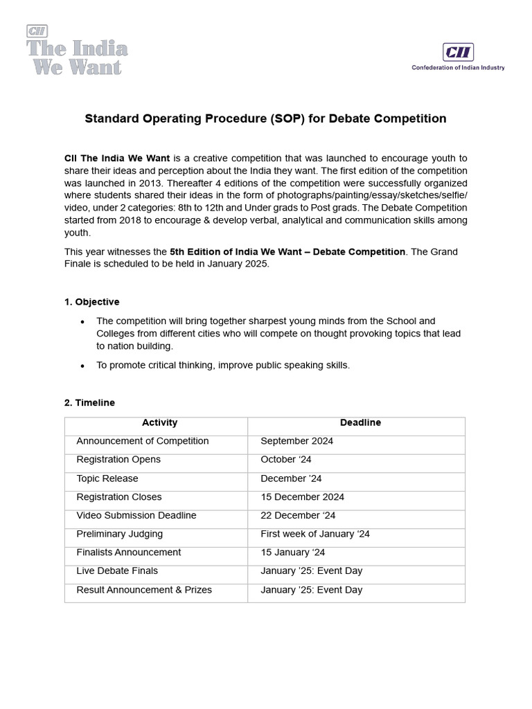 CII Debate Competition 2025 - SOP | PDF