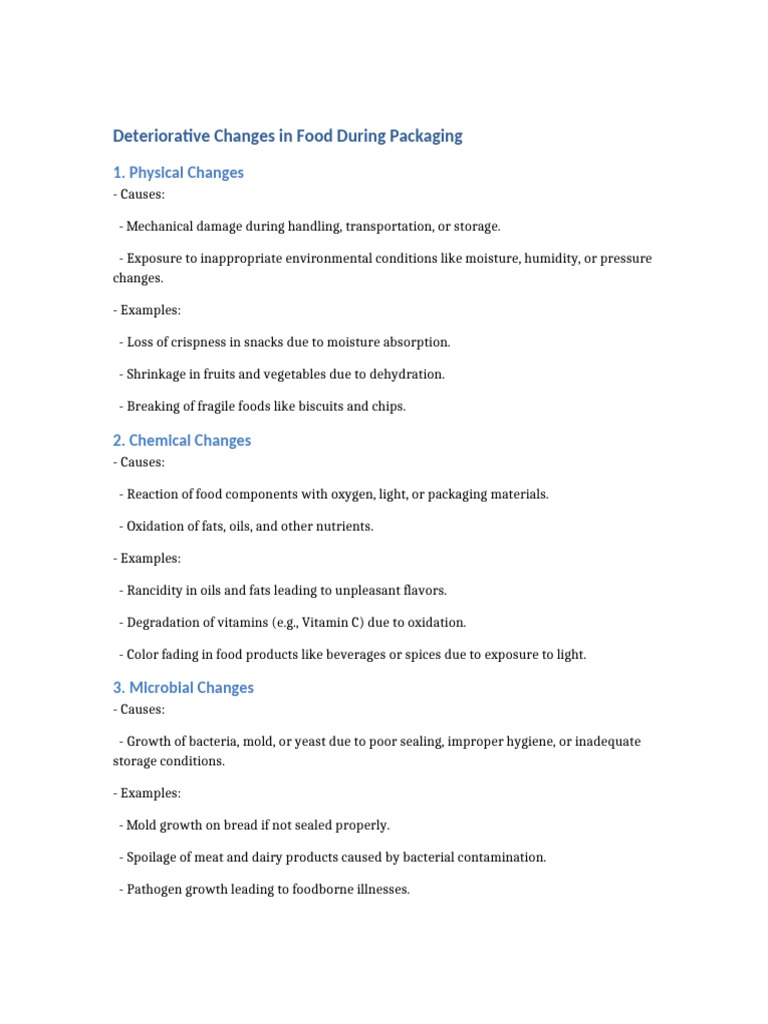 Deteriorative Changes in Food Packaging | PDF | Foods | Chemistry