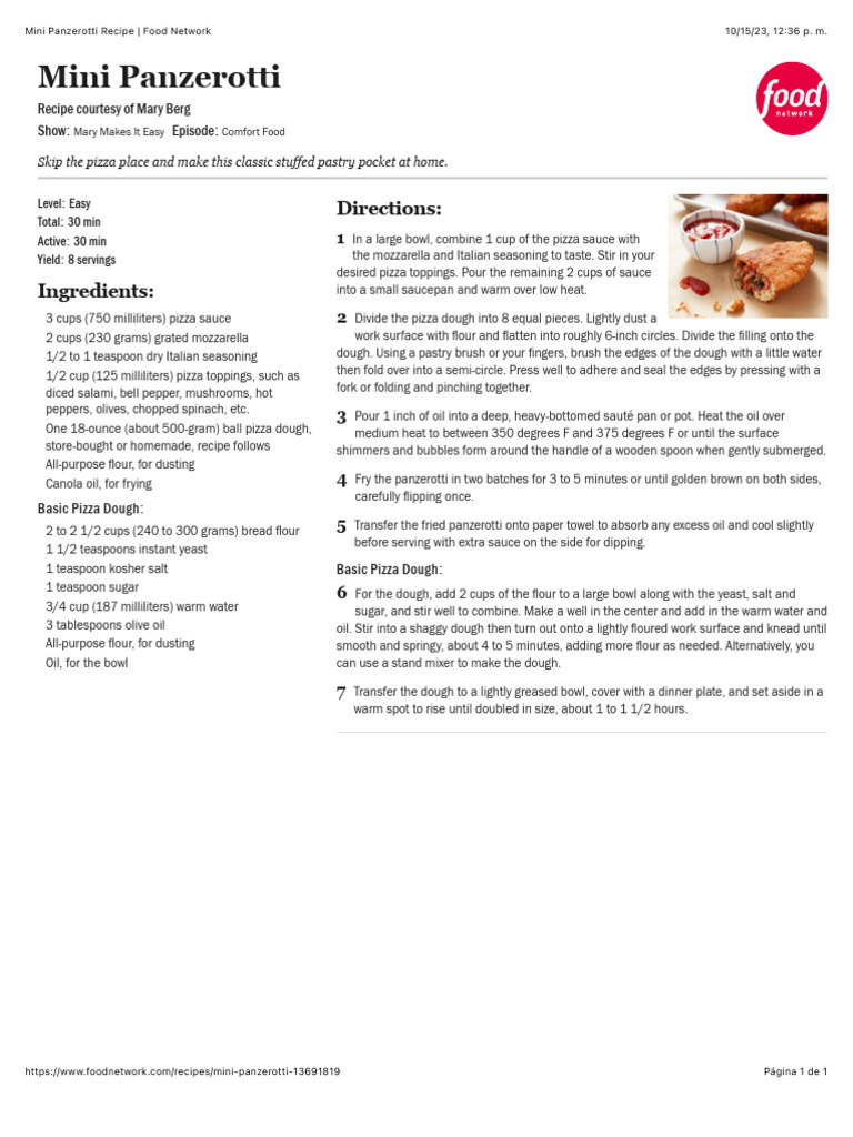 Mini Panzerotti Recipe - Food Network | PDF | Pizza | Teaspoon