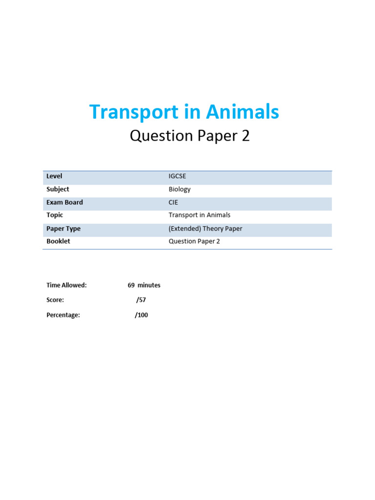 Transport in Animals: IGCSE Biology Exam | PDF | Artery | Capillary