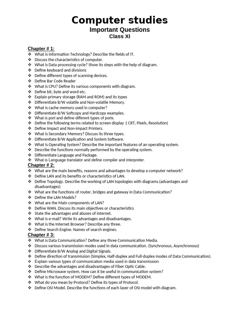 Computer Class11 Sindh Board Importants | PDF | Computer Data Storage | Random Access Memory
