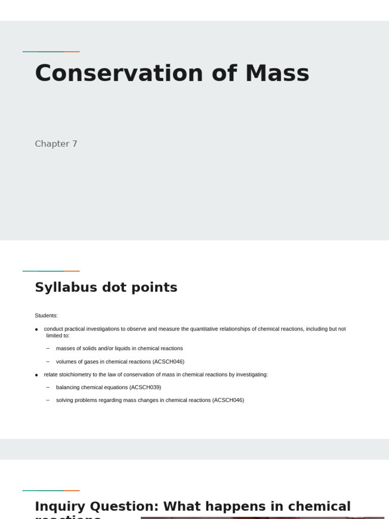 Conservation of Mass in Chemical Reactions | PDF