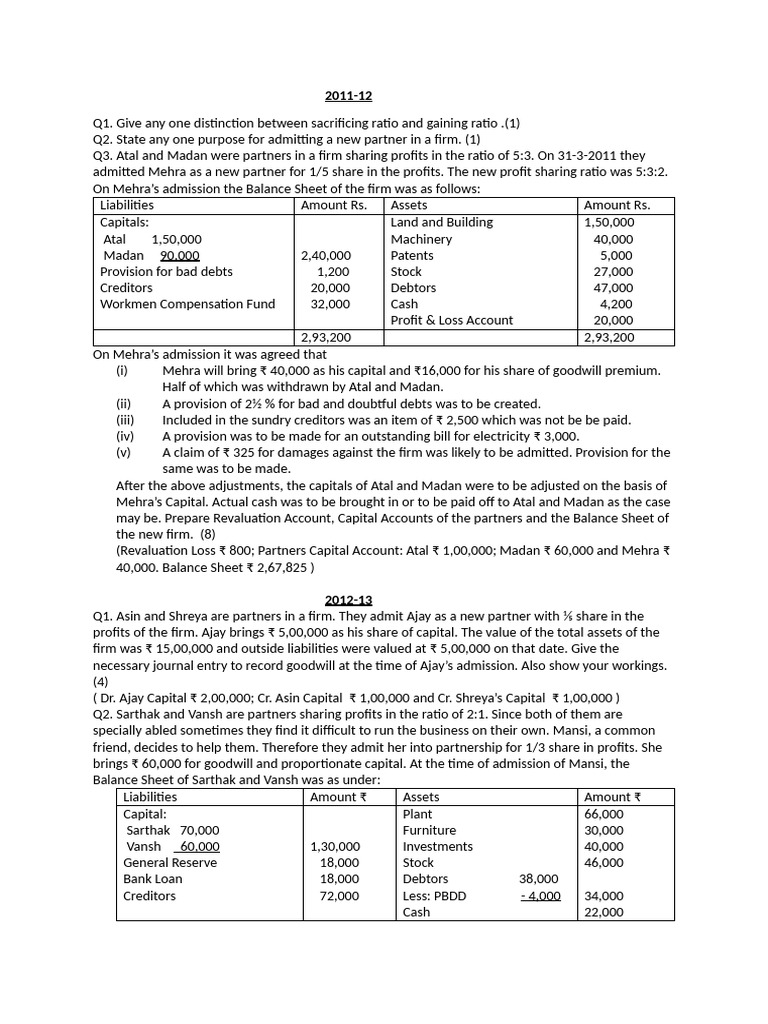 Board Ques Admission of A Partner | PDF | Goodwill (Accounting) | Balance Sheet