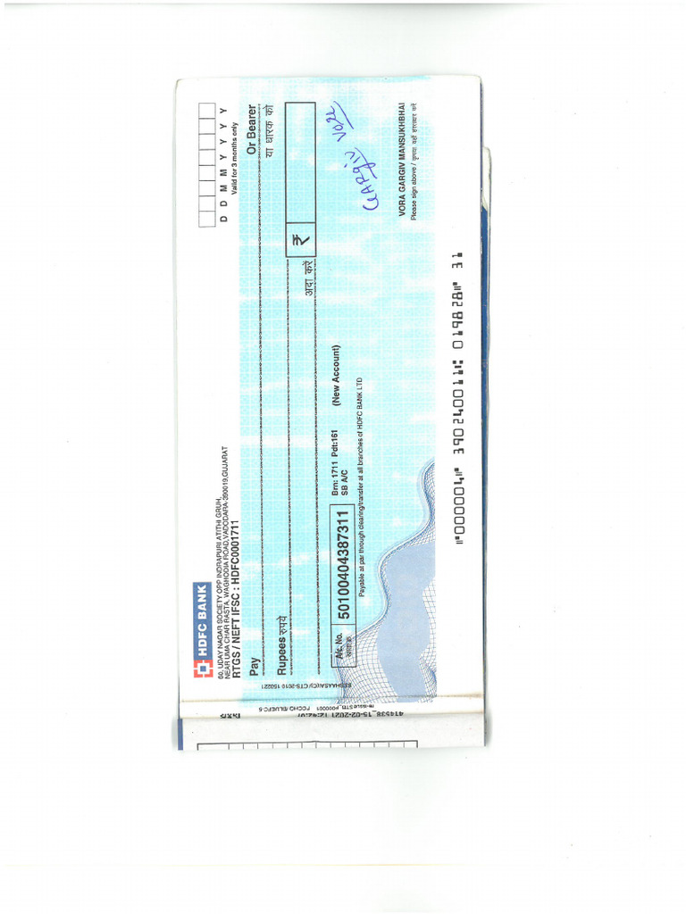 HDFC Cheque | PDF
