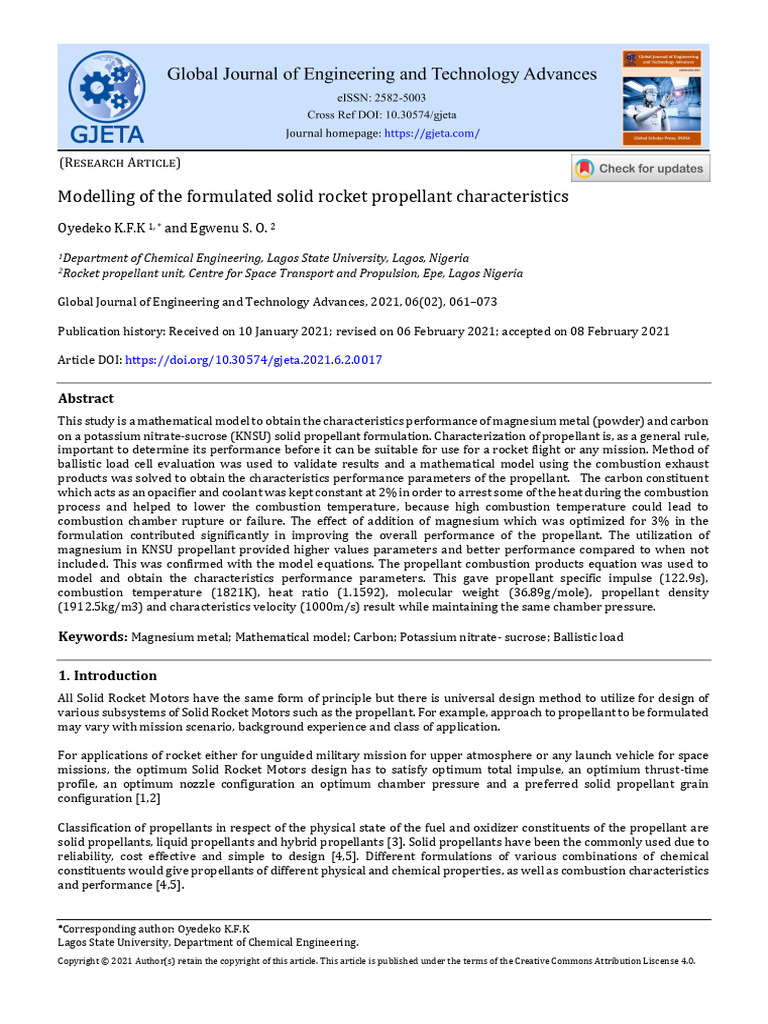 Modelling of The Formulated Solid Rocket Propellant-KNO3-SUGAR | PDF ...
