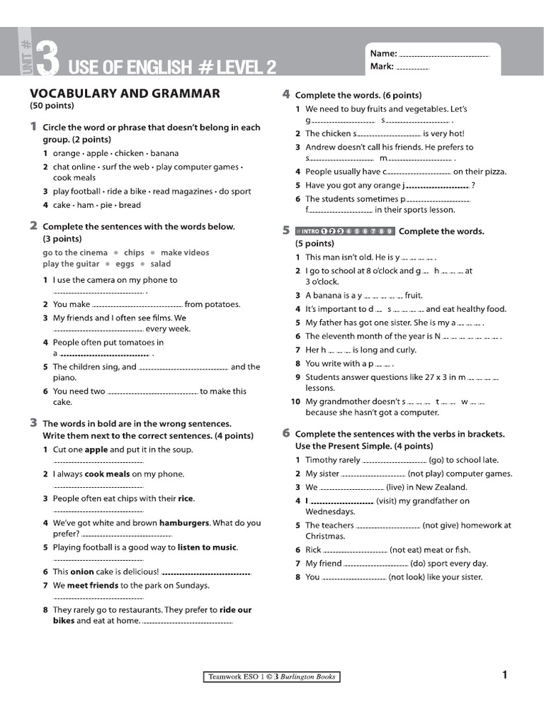 TEAMWORK 1, UNIT 3, LEVEL 2 | PDF