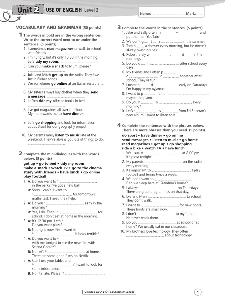 Choices 1, Unit 2, Level 2 | PDF