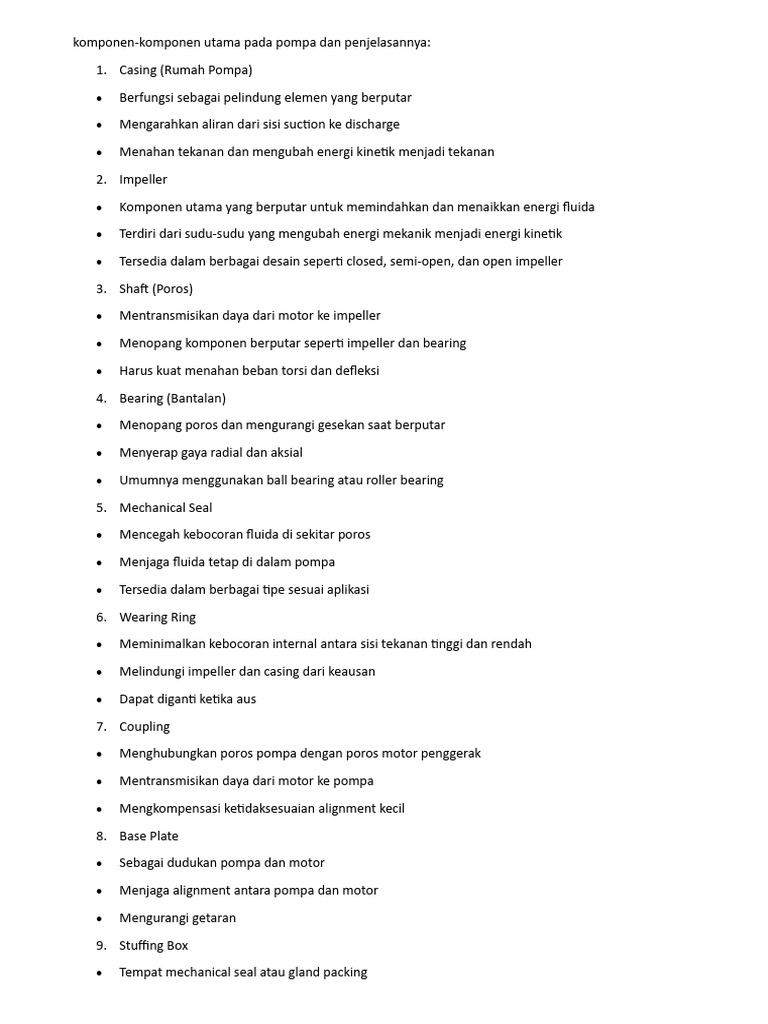 Pompa Komponen Komponennya | PDF
