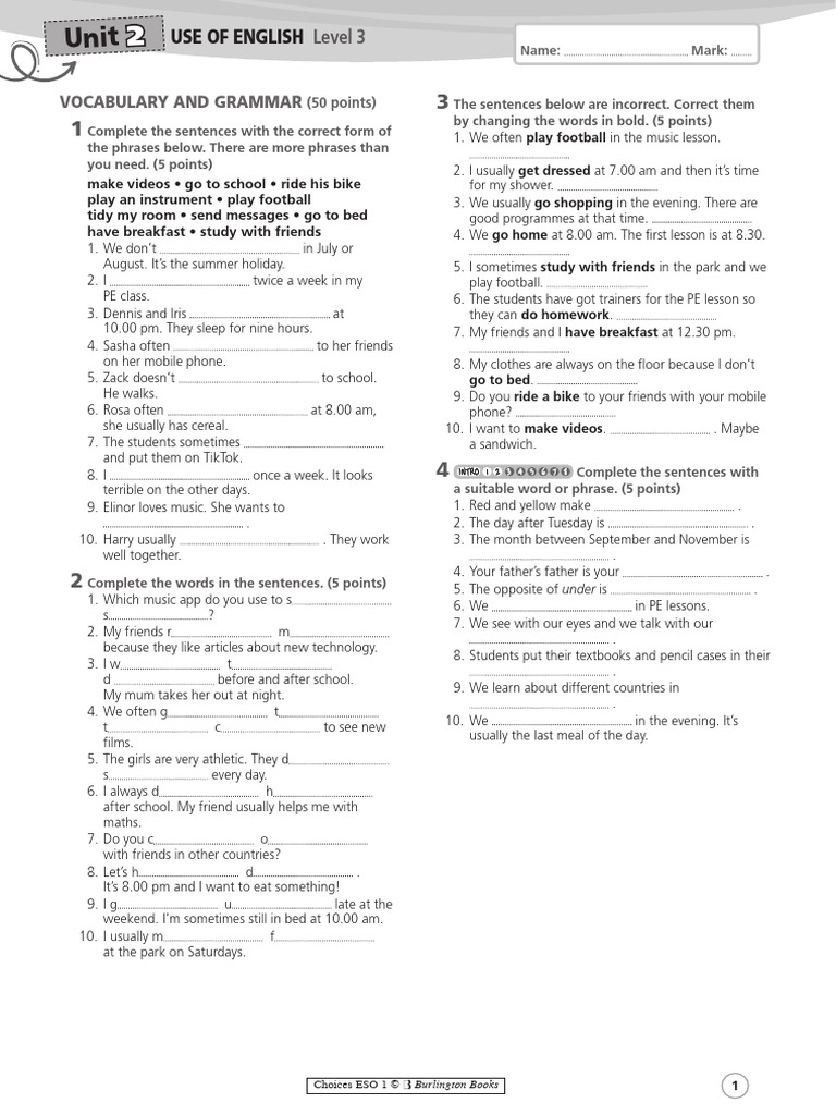 Choices 1, Unit 2, Level 3 | PDF