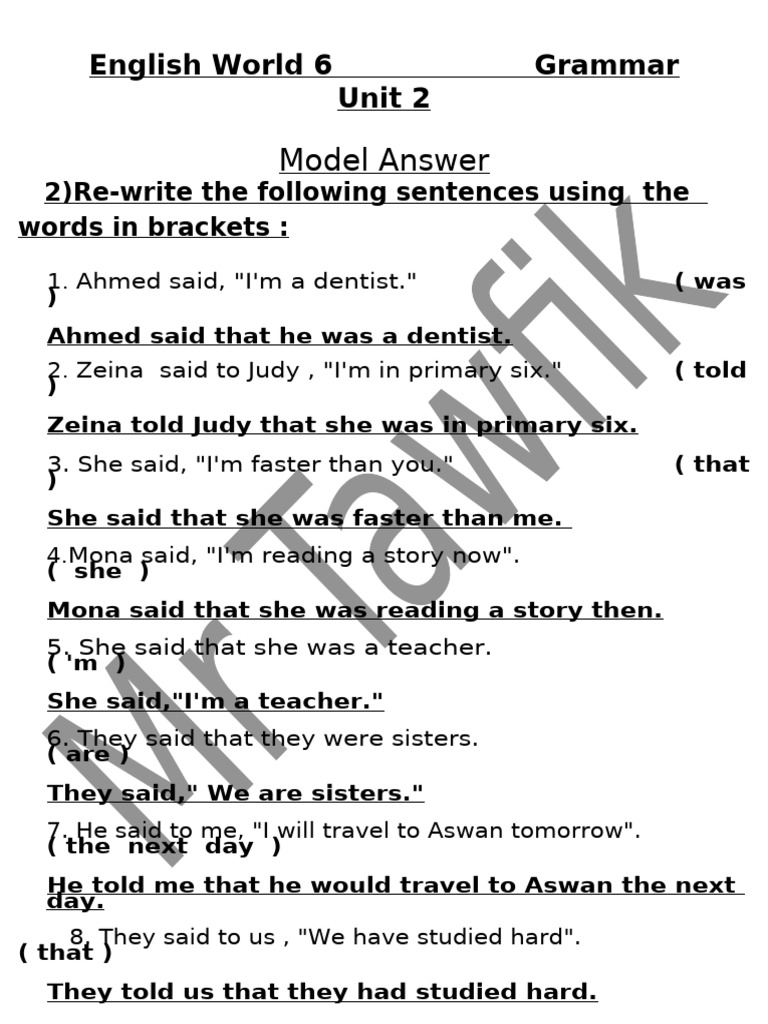 Model Answer Re-write U2 | PDF