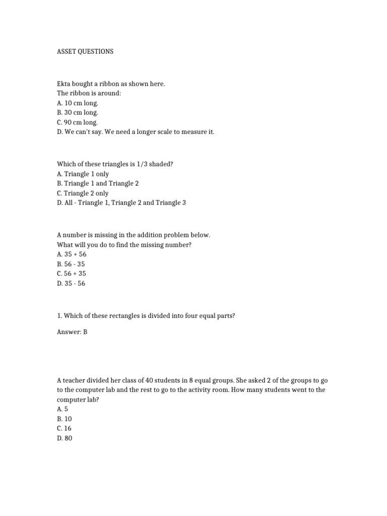 ASSET QUESTIONS With Correct Answers | PDF | Area | Rectangle