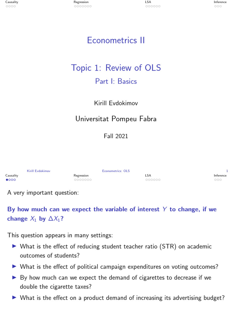 TOPIC 1; REVIEW OF OLS (PART 1, BASIS) | PDF | Regression Analysis | Ordinary Least Squares